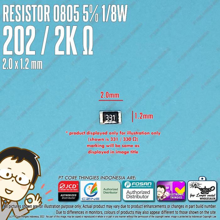 Jual RESISTOR 0805 5% 202 / 2K OHM SMD 2012 2K0 - Kota Cimahi ...