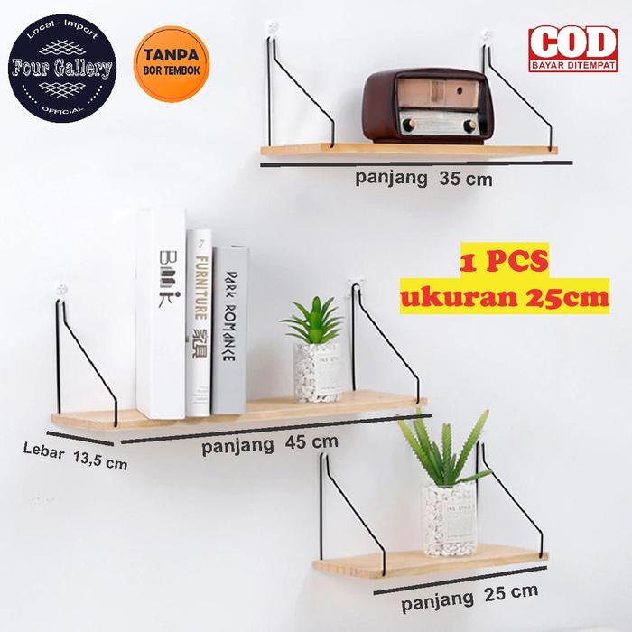 Jual PROMO Rak Dinding Tempel Kayu Besi Gantung Ambalan Rak - Ambalan ...