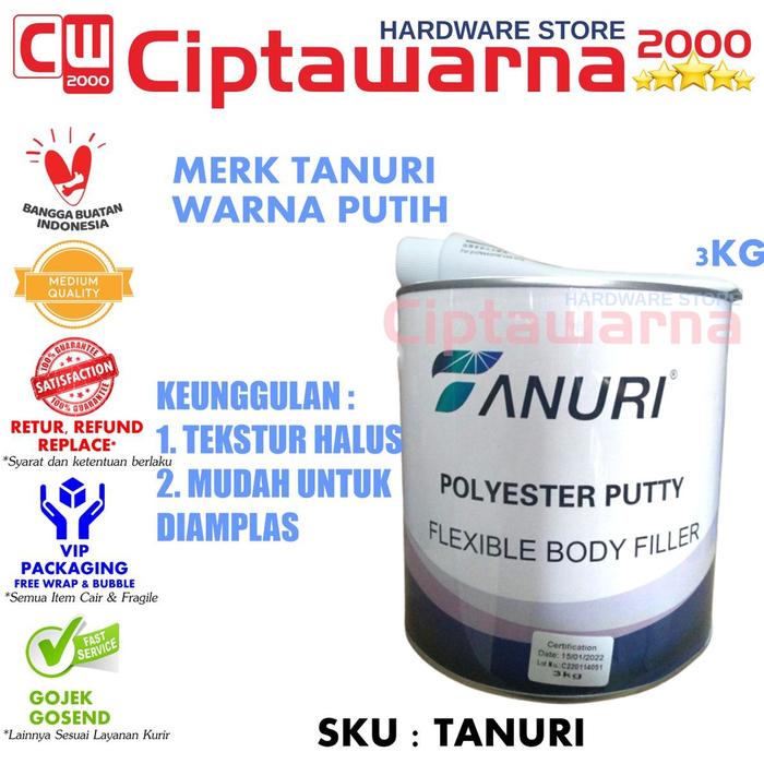 Jual Dempul Plastik TANURI 3KG Polyester Putty Kayu Besi Body kendaraan ...