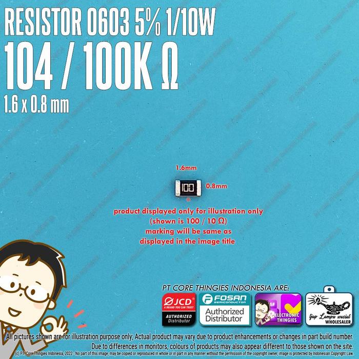 Jual RESISTOR 0603 5% 104 / 100K OHM SMD 1608 - Kota Cimahi ...