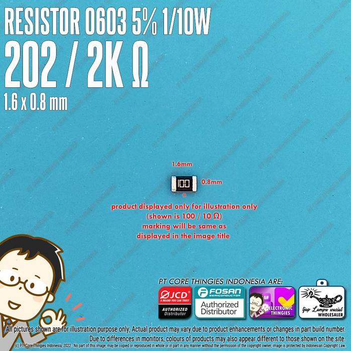 Jual RESISTOR 0603 5% 202 / 2K OHM SMD 1608 2K0 - Kota Cimahi ...