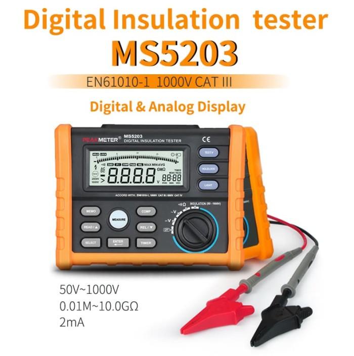 Jual PEAKMETER MS5203 insulation resistance meters digital megger meter ...