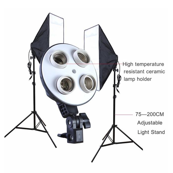 Jual Set Softbox 4 Soket 50x70cm E27 Light Stand Soft Box Lampu Live ...