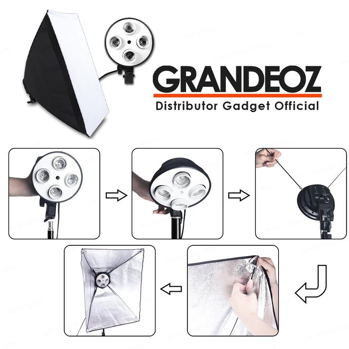 Jual Set Softbox 4 Soket 50x70cm E27 Light Stand Soft Box Lampu Live ...