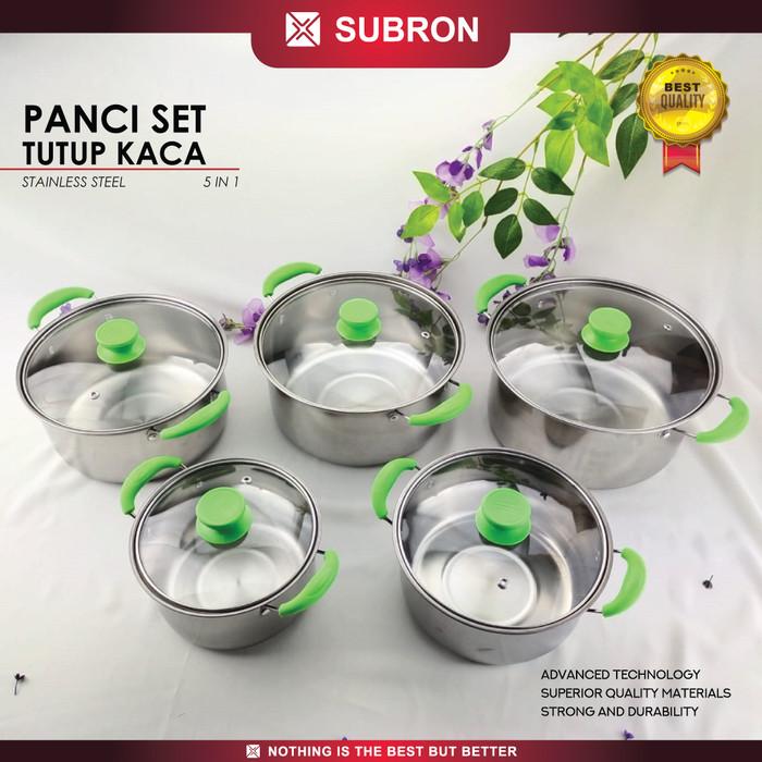 Jual SUBRON Panci Set Tutup Kaca 5 in 1 Panci Sup Sop Gagang Warna ...