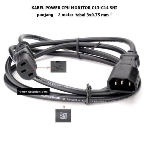 Jual Kabel Power 3M 3 Meter SNI 3x0.75mm CPU Monitor C13 C14 iec ...