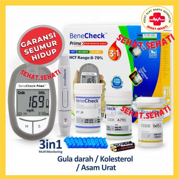 Jual Benecheck PRIME KIT 3 in 1 Alat cek gula darah, kolesterol, Asam ...