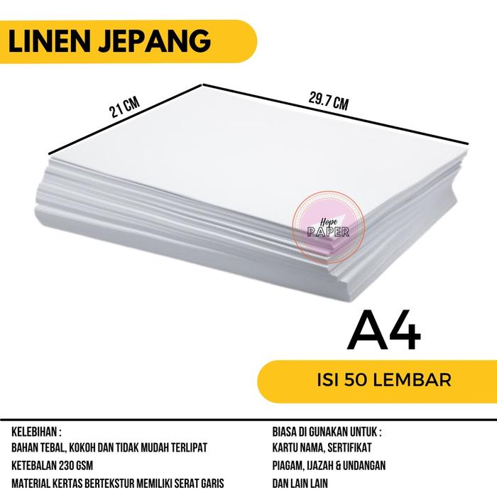 Jual Kertas Linen A4 230 Gsm Isi 50 Lembar / Kertas Sertifikat A4 / Kertas - Jakarta Selatan ...