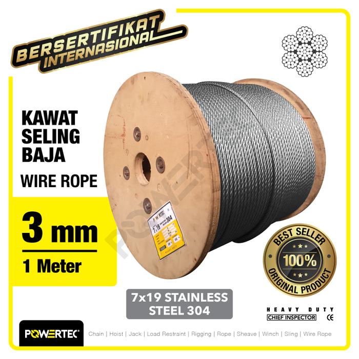 Promo Wire Rope / Kawat Seling Baja 7x19 SS 304 3mm POWERTEC - 1 Meter - Jakarta Pusat ...