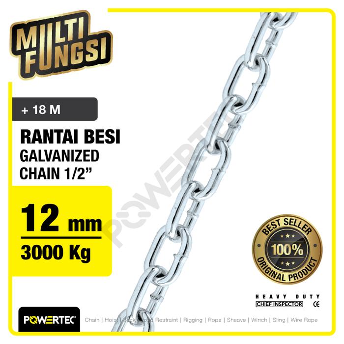 Jual Rantai Besi Galvanis 1/2" - 12mm Galvanized Chain POWERTEC ...