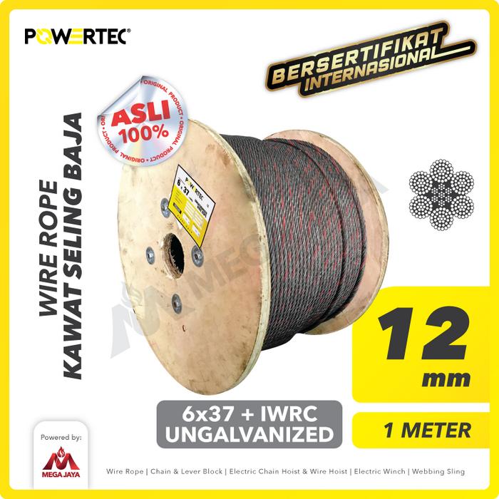 Jual POWERTEC Wire Rope / Kawat Seling Baja 6x37 IWRC 12mm Ungalv - 1 Meter - Jakarta Pusat ...