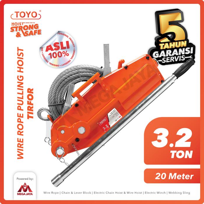 Promo Wire Rope Pulling Hoist / Tirfor TOYO 3.2 Ton x 20 Meter Cicil 0% ...