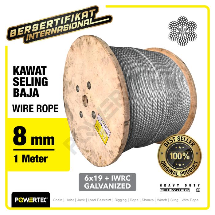 Jual Wire Rope / Kawat Seling Baja 6x19 IWRC 8mm Galv POWERTEC - 1 Meter - Jakarta Pusat ...
