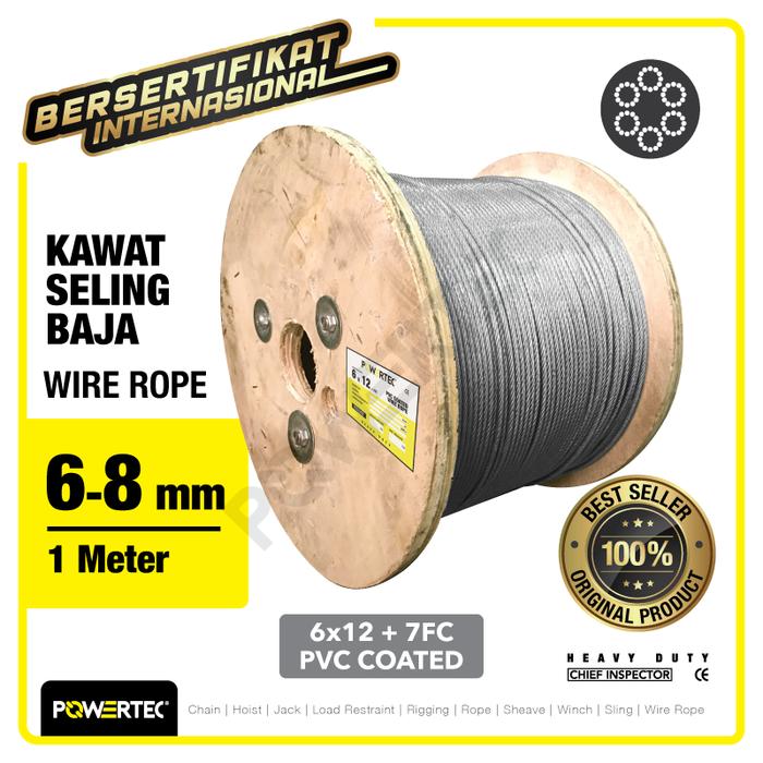 Jual Wire Rope / Kawat Seling Baja 6x12 7FC PVC 6-8mm POWERTEC - 1 Meter - Jakarta Pusat ...
