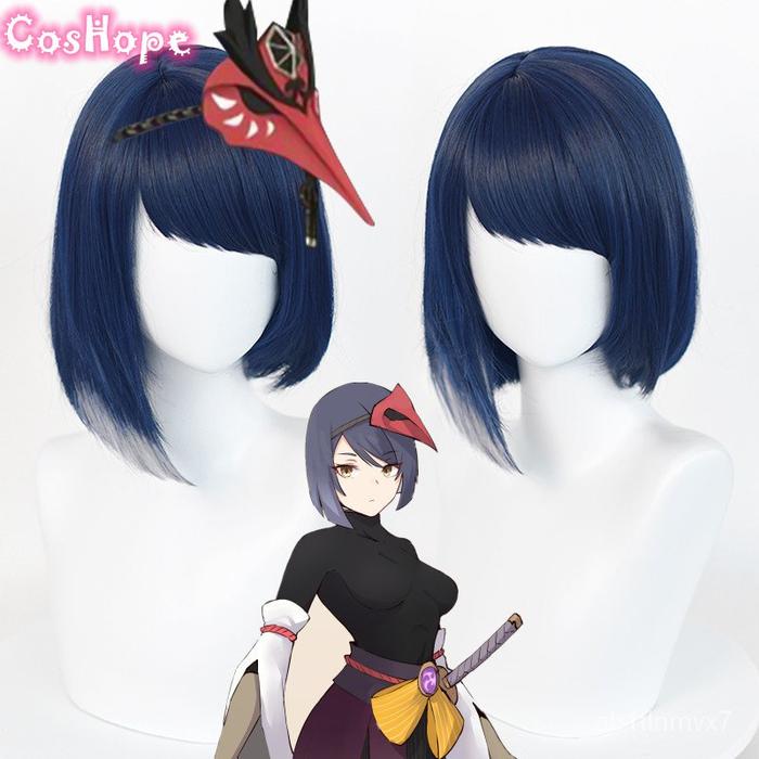 Jual Genshin Impact Kujo Sara Cosplay Women 35cm Short Blue Wig Cosplay ...