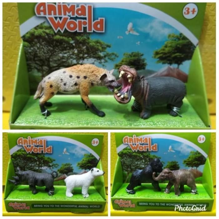 Jual Mainan Binatang Miniatur Hyenaa dan Kuda Nil Maket Kebun Binatang ...