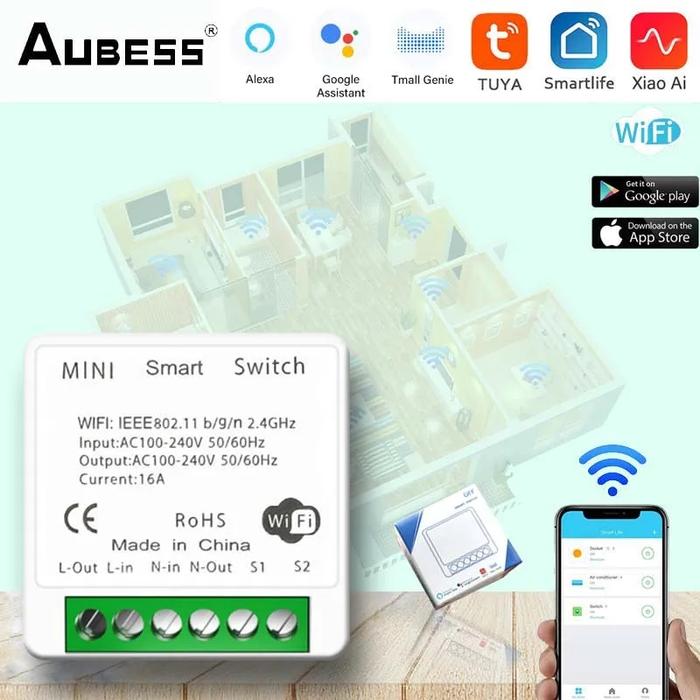 Jual Tuya Mini Smart Switch WiFi 16A DIY Module 2-way Control Timer ...