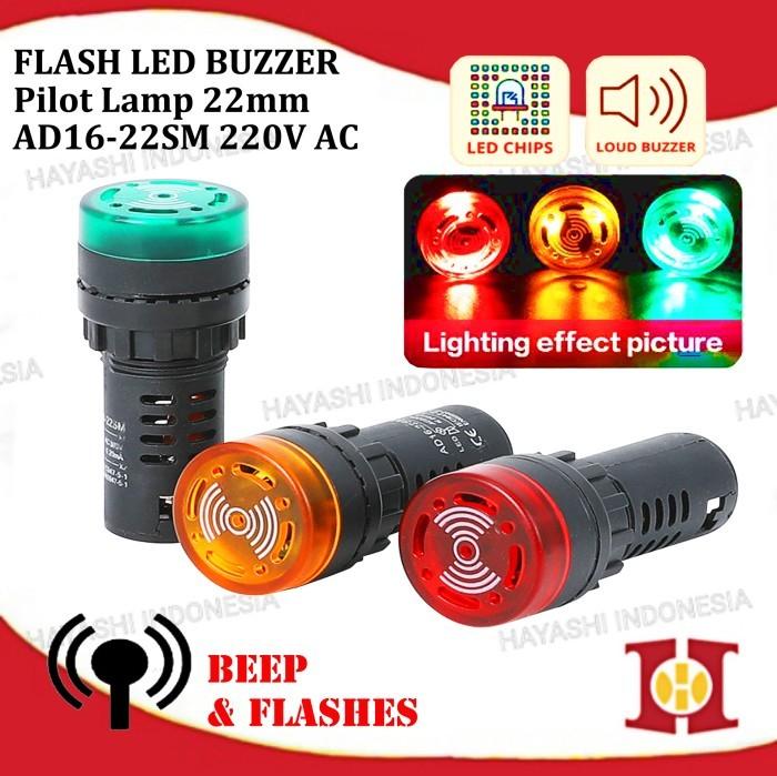 Jual Pilot Lamp Buzzer LED 22mm AC220V Dengan Suara Alarm AD16-22SM ...