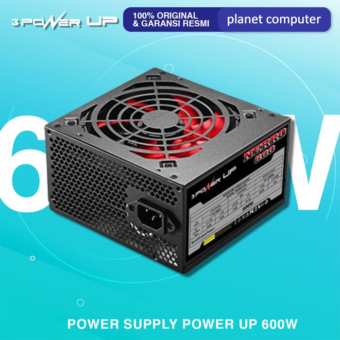 Jual PSU Power Supply 600 Watt 3 Power Up NERRO 600 with RED FAN 12cm ...
