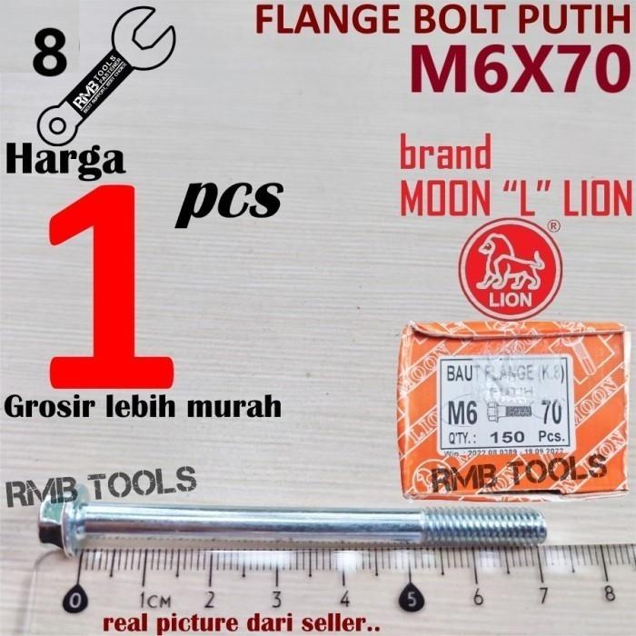 Jual M6x70 Baut Flange Bolt Putih K8 Drat 1.00 M6 / Baut Topi Putih M6 ...