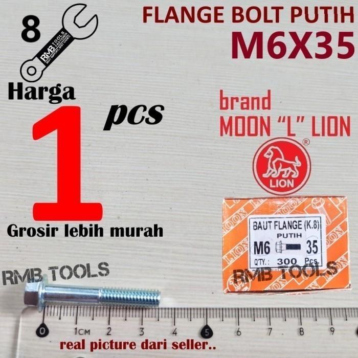Jual M6x35 Baut Flange Bolt Putih K8 Drat 1.00 M6 / Baut Topi Putih M6 ...
