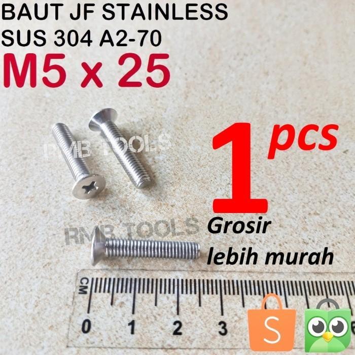 Jual Baut JF M5x25 Stainless Steel 304 Obeng Plus Flat Head Tahan Karat ...