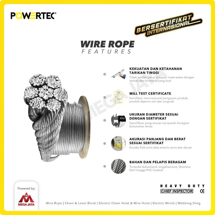 Jual Wire Rope / Kawat Seling Baja 6x19 IWRC 6mm Galv POWERTEC - 1 Meter - Jakarta Pusat - uahau ...