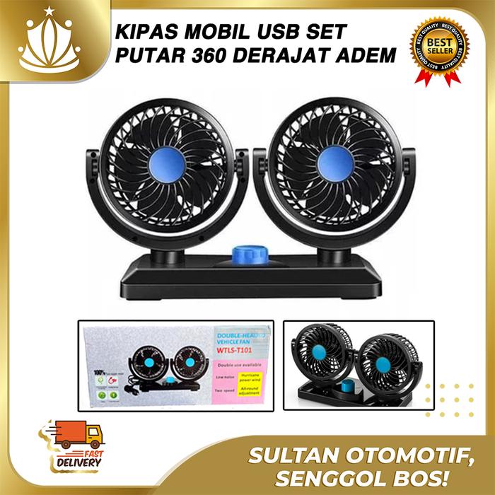 Promo Kipas Angin Mobil Double Headed Fan 360 Rotate Putar USB ...