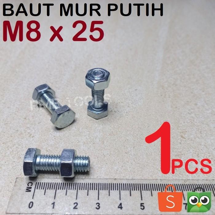 Jual Baut Mur Putih Hex M8x25 2.5cm Besi Galvanis BMP Hexagon Kunci 13 M8 - Kota Tangerang ...
