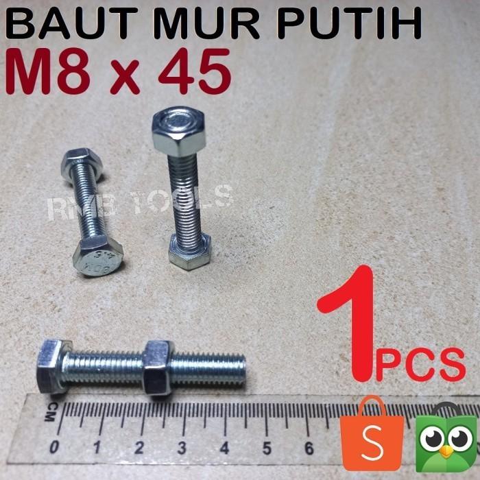 Jual Baut Mur Putih Hex M8x45 4.5cm Besi Galvanis BMP Hexagon Kunci 13 M8 - Kota Tangerang ...