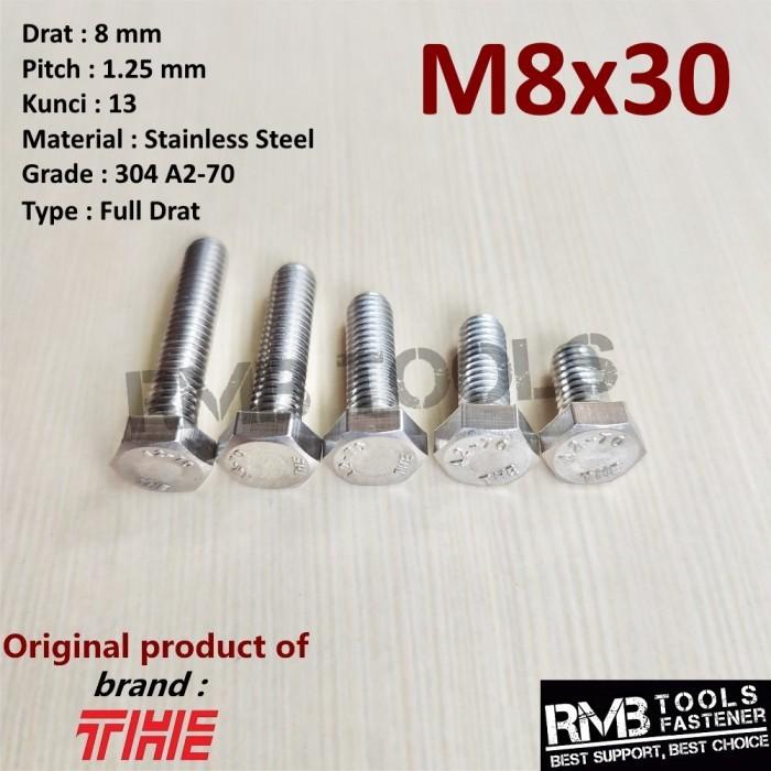 Jual M8x30 Baut Hex Stainless Steel 304 Grade A2-70 Pitch 1.25 Kunci 13 M8 - Kota Tangerang ...