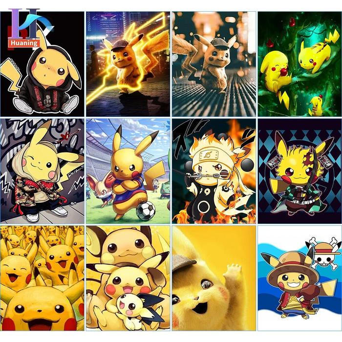 Jual Lukisan DIY dengan Angka Anime Lucu Pokemon Gambar Akrilik Lukisan ...