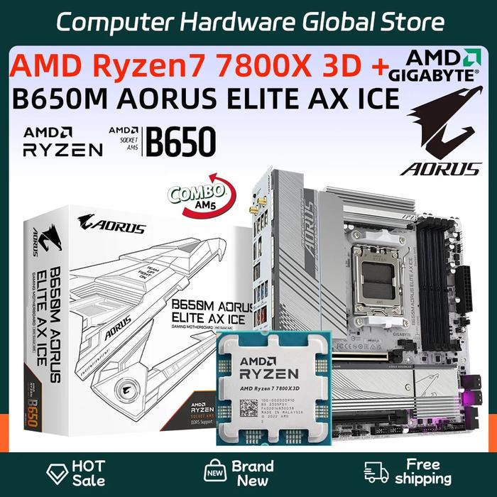 Jual new New Gigabyte AMD R7 7800 3D+B650M AORUS ELITE AX ICE Double ...