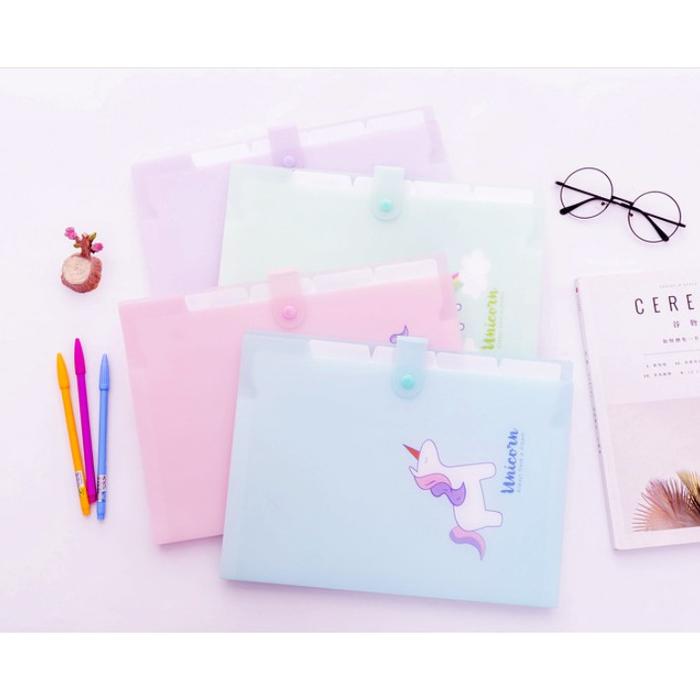 Jual ;; Map Folder Organizer Gambar UNICORN Warna Pastel 5 Sekat / Map ...