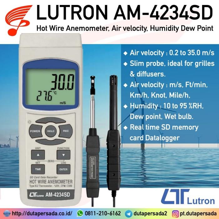 Jual Lutron AM-4234SD Hot Wire Anemometer, Air velocity, Humidity Dew ...