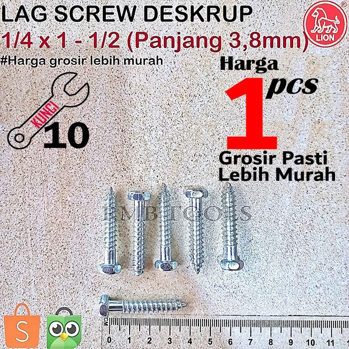 Jual Sekrup Lag Screw 1/4 x 1-1/2 3.8cm Lion Baut Deskrup Desk Skrup ...