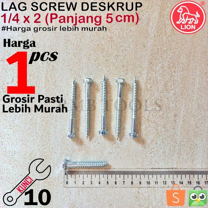 Jual Sekrup Lag Screw 1/4 x 2 5cm Lion Baut Deskrup Desk Skrup Kunci 10 ...