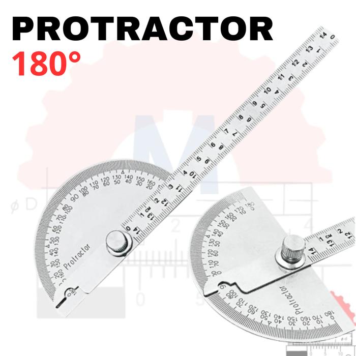 Promo Protractor 180 degree stainless steel angle ruler busur derajat ...