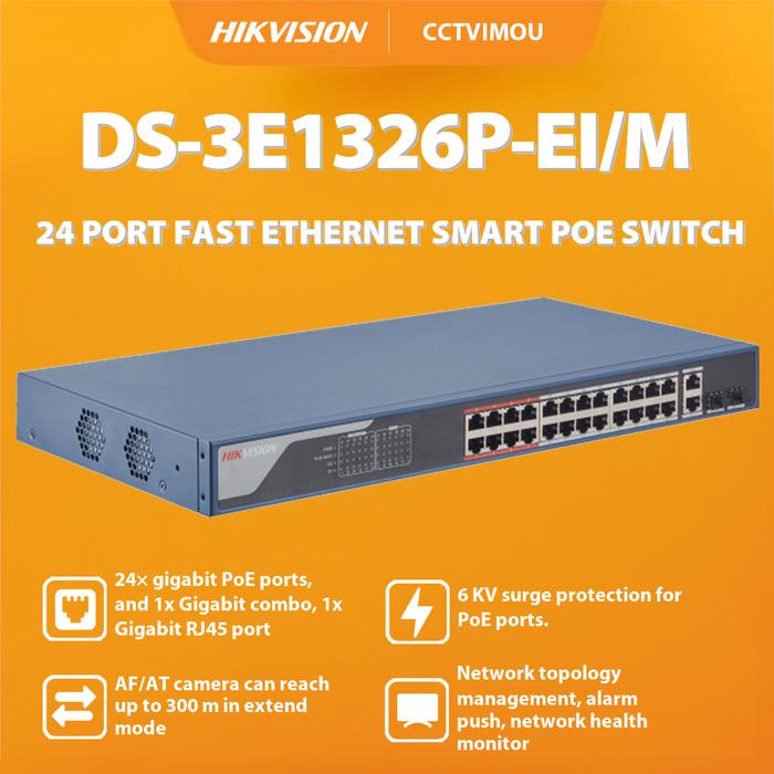 Promo HIKVISION DS-3E1326P-EI/M 24 PORT FAST ETHERNET SMART POE SWITCH ...