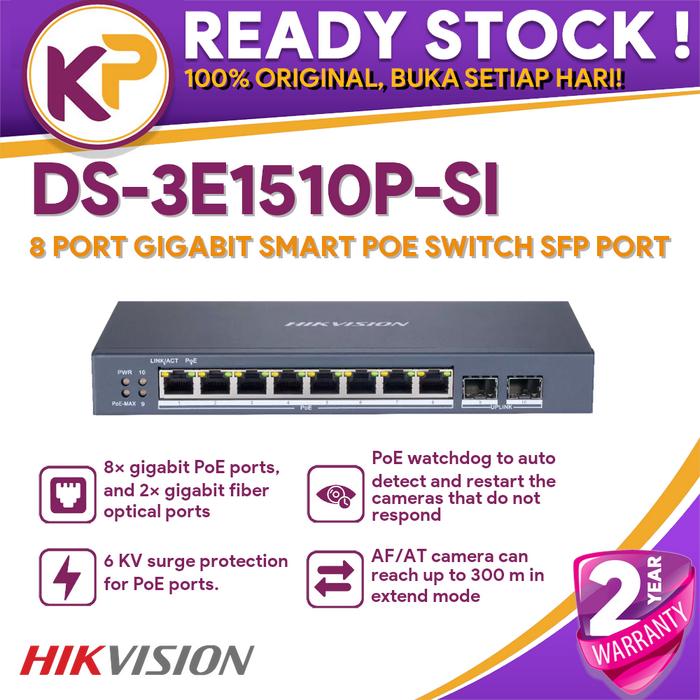 Promo HIKVISION DS-3E1510P-SI 8 PORT GIGABIT SMART POE SWITCH SFP PORT ...