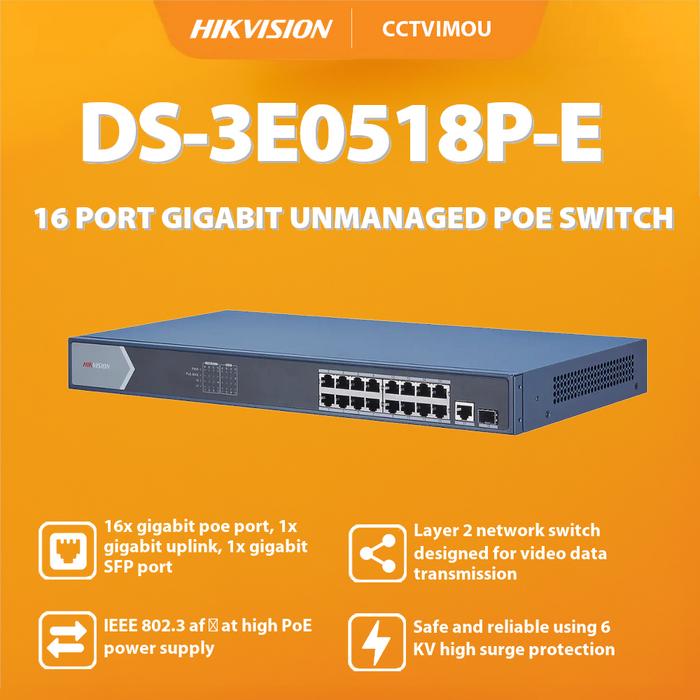 Promo HIKVISION DS-3E0518P-E 16 PORT GIGABIT UNMANAGED POE SWITCH RESMI ...