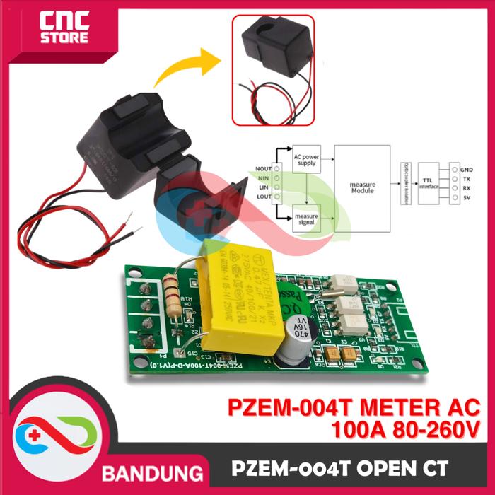 Jual PZEM-004T SENSOR WATT VOLT CURRENT METER AC 100A 80-260V OPEN CT ...