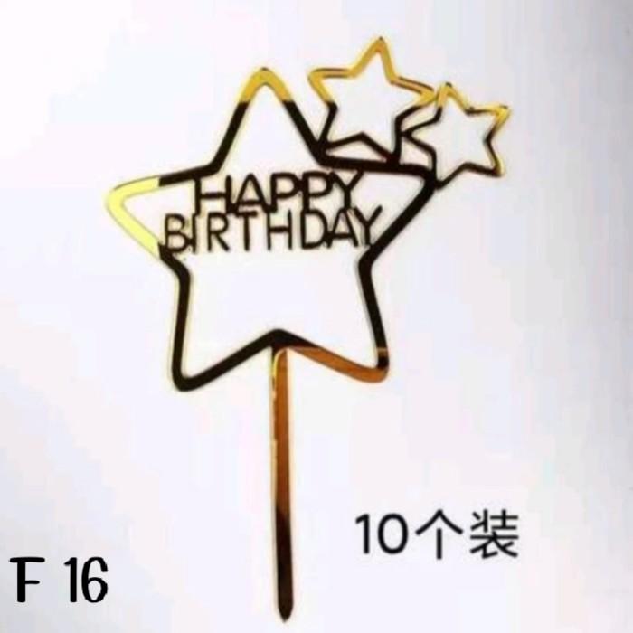 Jual Topper Happy Birthday Bintang Emas Akrilik, Topper Star Happy ...
