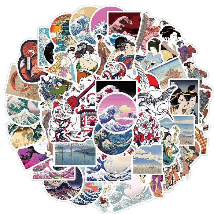 Jual 10/30/50pcs Japanese Ukiyo-e Art Sea Wave Stickers Aesthetic Deca ...