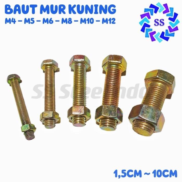 Jual BAUT MUR KUNING M5 M6 M8 M10 M12 - M6 (KUNCI 10), 10CM - Kab ...