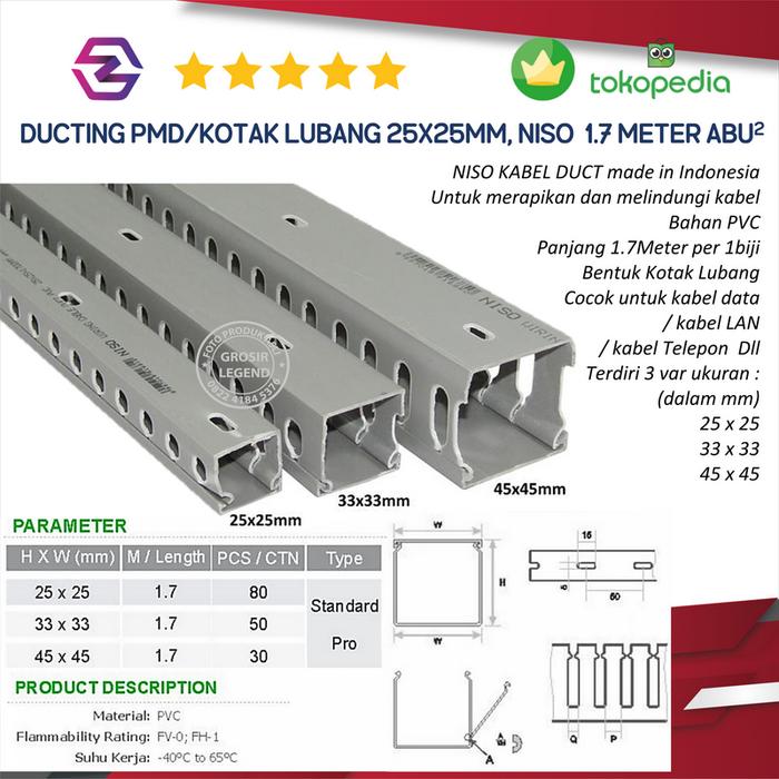 Jual Kabel Ducting Protektor Niso PMD/KOTAK 25 x 25 Lubang Abu-abu ...