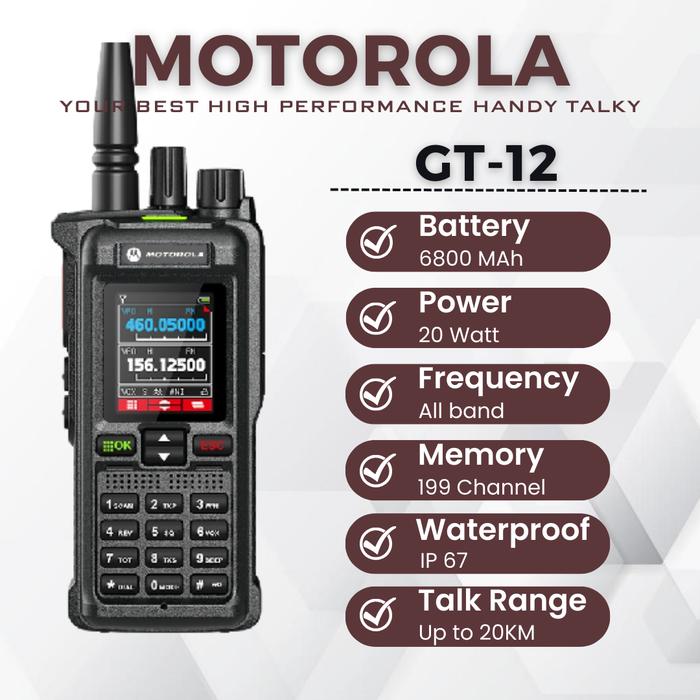 Promo HT Motorola GT-12 Professional Walkie Talkie 20Watt 6800mAh ...