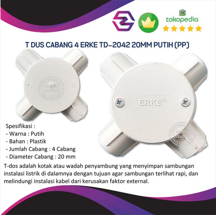 Jual T Dus Cabang 4 Putih 20mm ERKE - Tedus 4 Way 20 mm Sekrup Putih ...