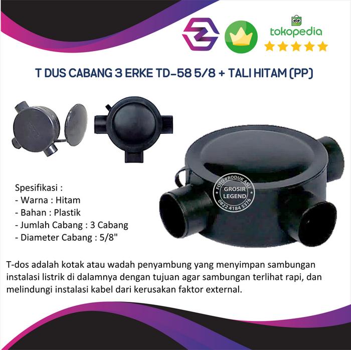 Jual T dus t dos cabang 3 3 way ERKE td-58 5/8 menggunakan tali hitam ...