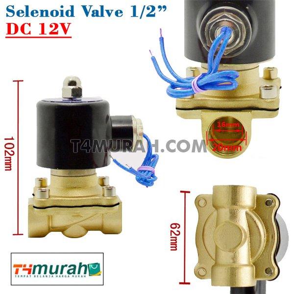 Jual Selenoid Valve DC Setengah Inch waterflow katup air kran listrik ...